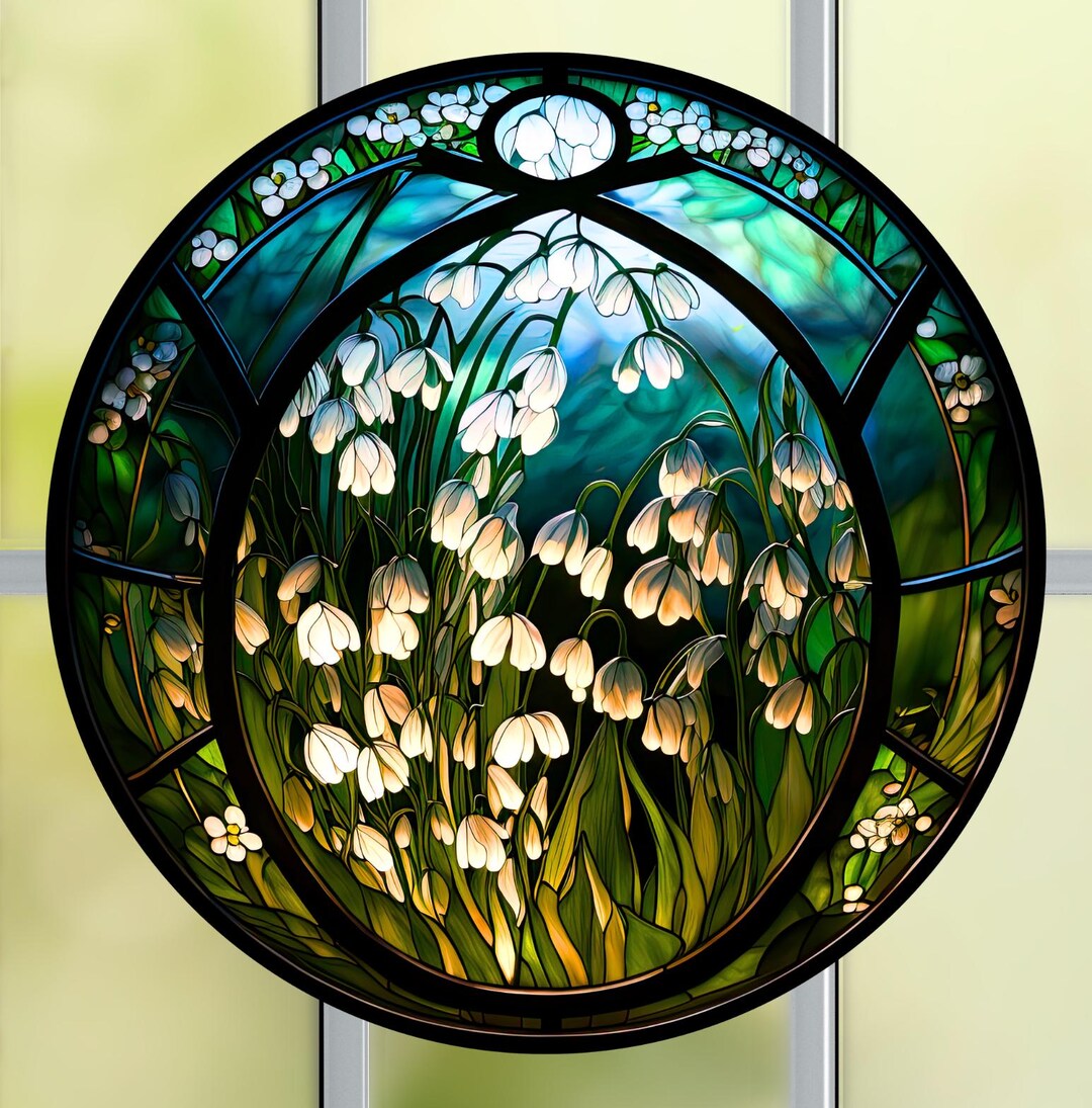 Snowdrop Flowers Faux Stained-glass WINDOW CLING Glass-like Suncatcher ...