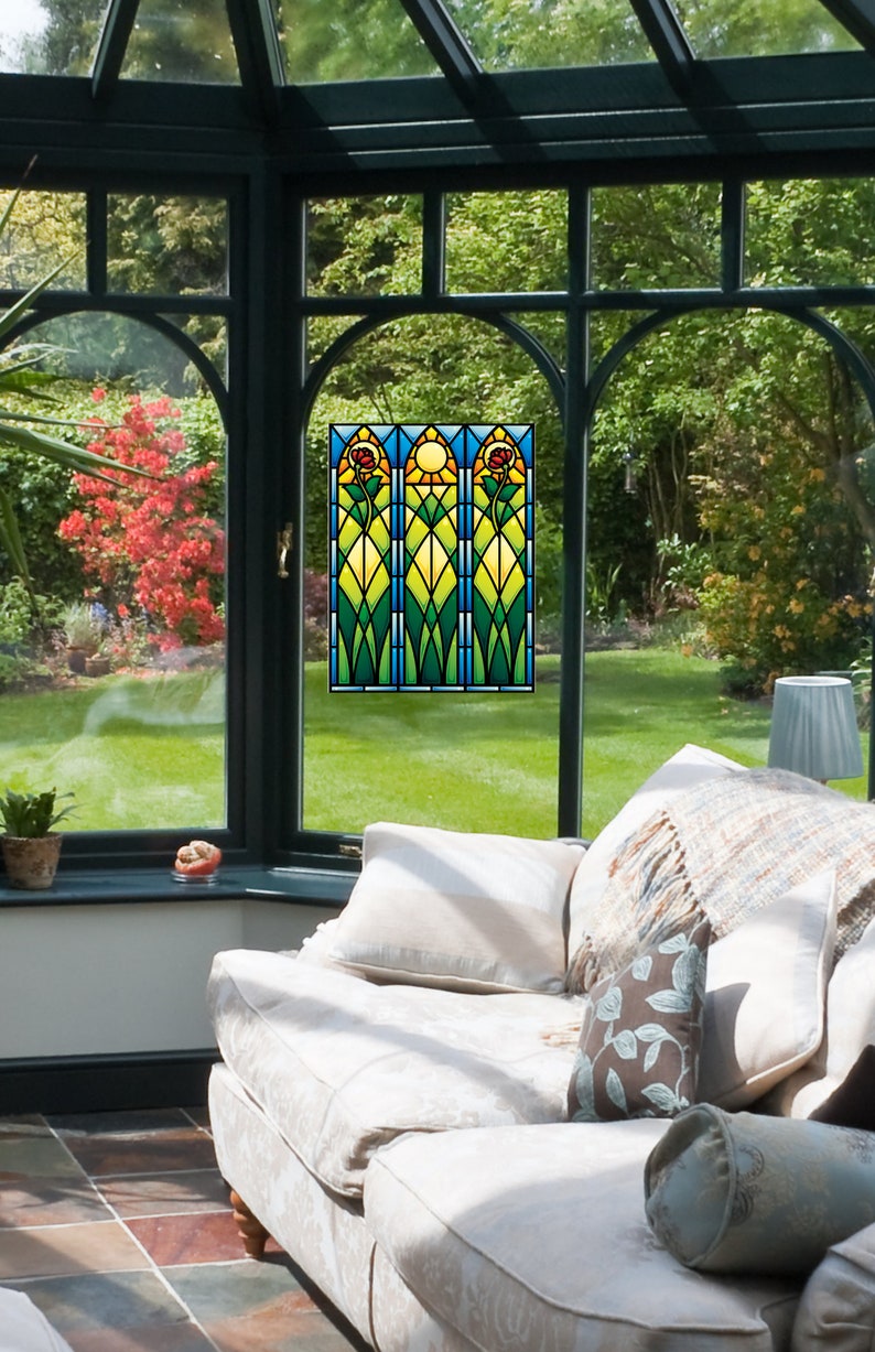 Faux Stained Glass Rose WINDOW CLING Suncatcher Window | Etsy