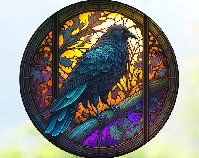 Raven Stained Glass Window Cling Decal Sticker Vinyl Window Film Artful ...