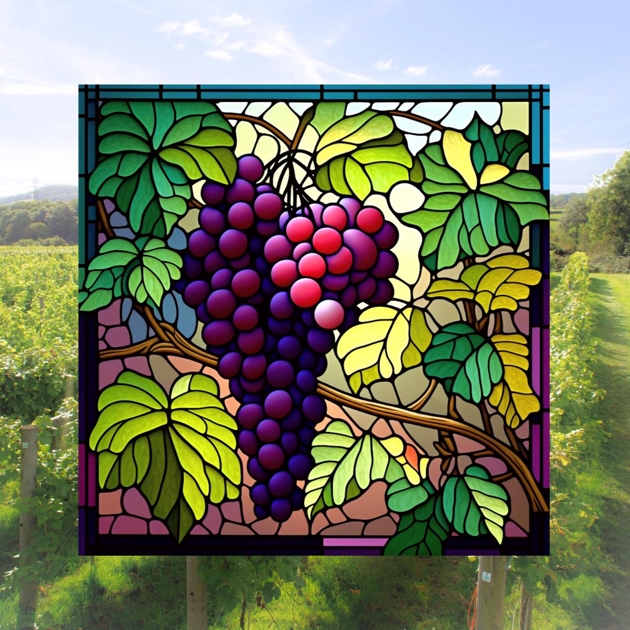 Grapes on Vine Faux Stained-glass WINDOW CLING Glossy, Translucent ...