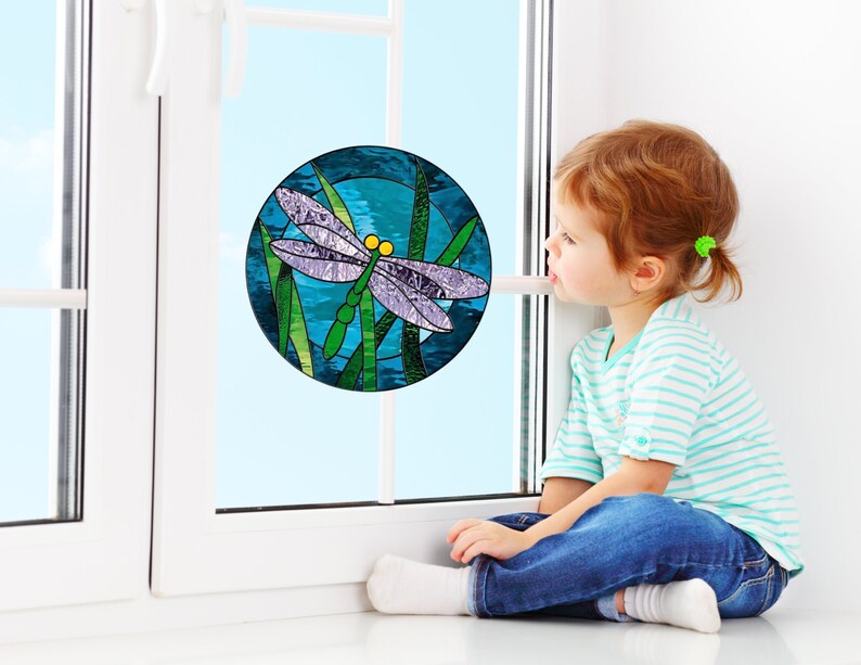 Faux Stained Glass Dragonfly WINDOW CLING Suncatcher Round - Etsy