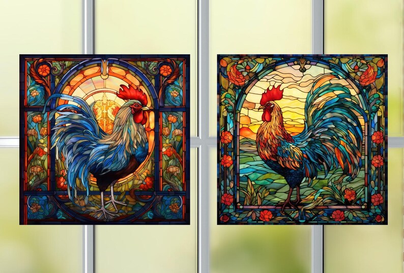 Rooster Faux Stained-glass WINDOW CLING - Etsy