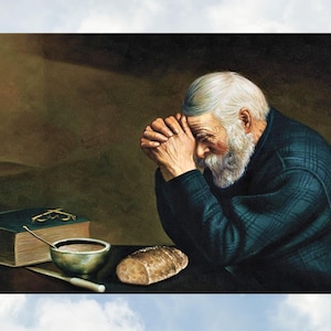 Grace ~ Man Praying Over Bread Deluxe WINDOW CLING ~ Size 10.6 ...