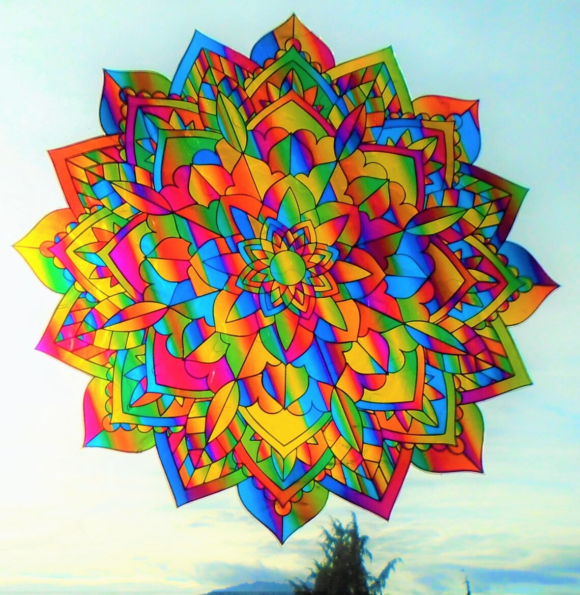 Mandala Flower Suncatcher WINDOW CLING Stained Glass Color - Etsy