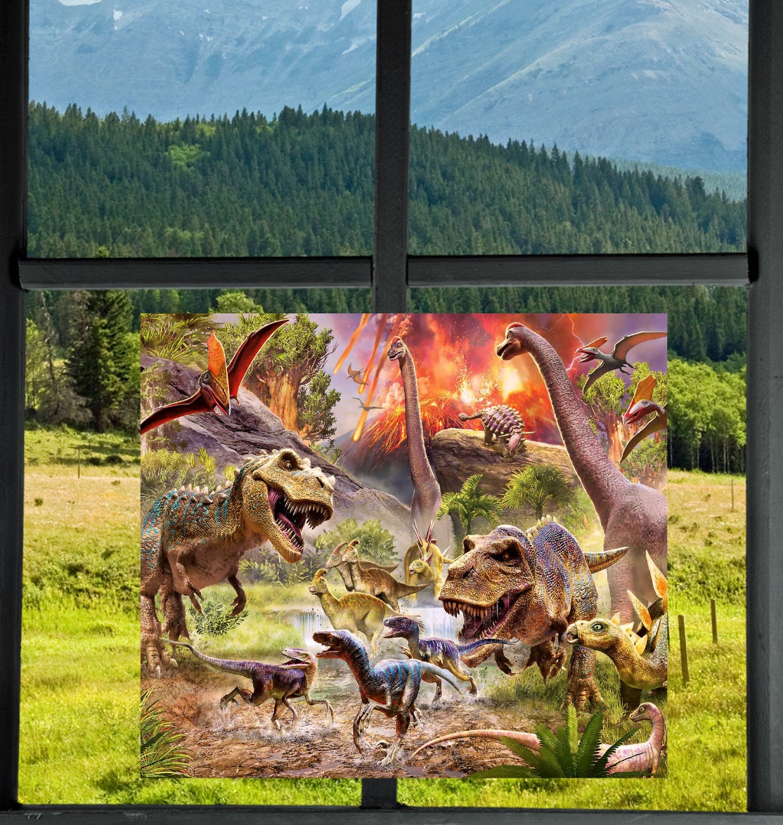 Dinosaur WINDOW CLING Stained Glass Color Size 9.1 | Etsy