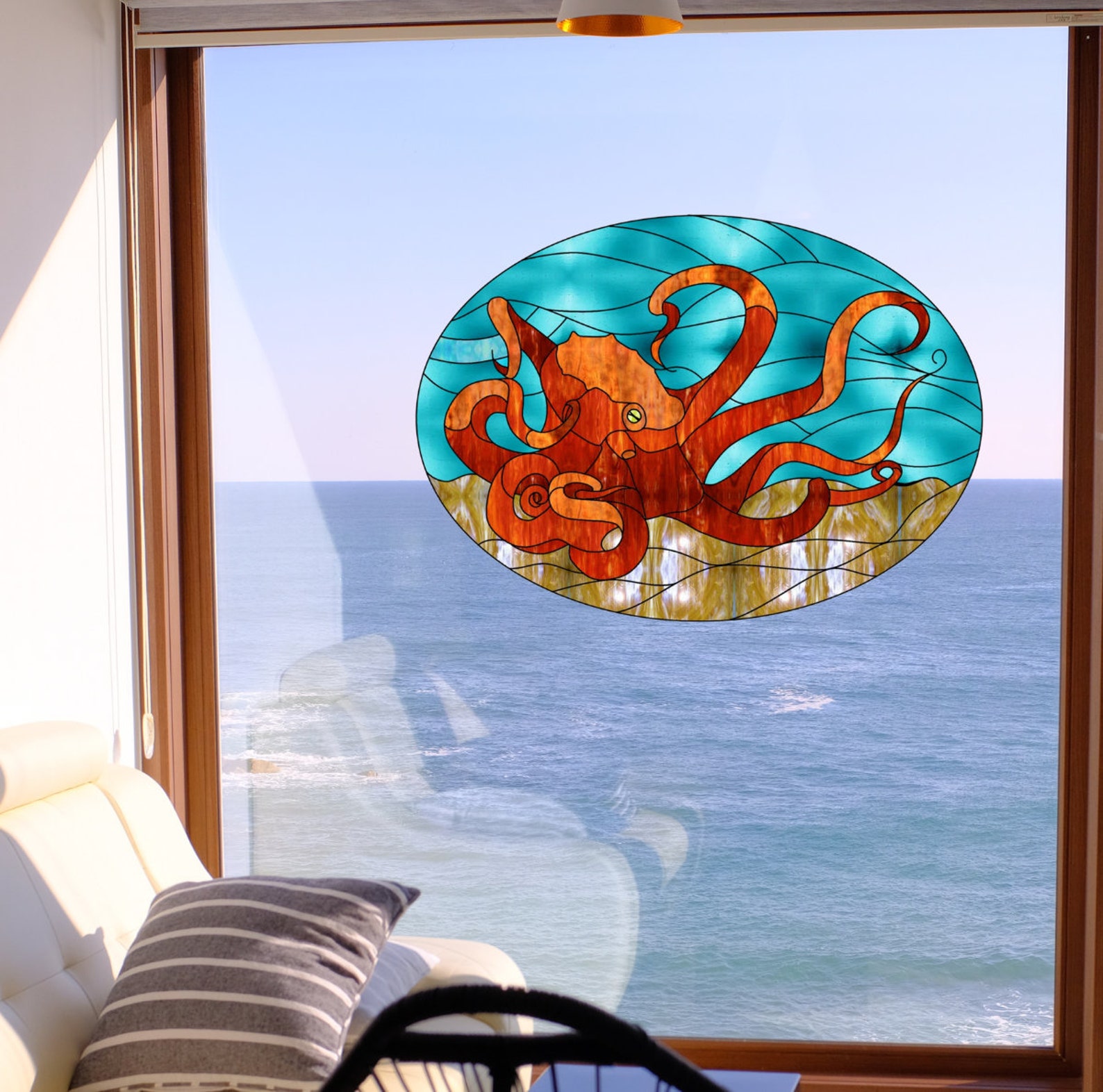 Octopus WINDOW CLING Faux Stained Glass Suncatcher Size - Etsy
