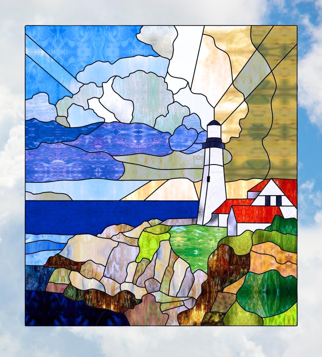 Lighthouse Faux Stained-glass Window Cling ~ Sun-catcher Size 8.9 ...