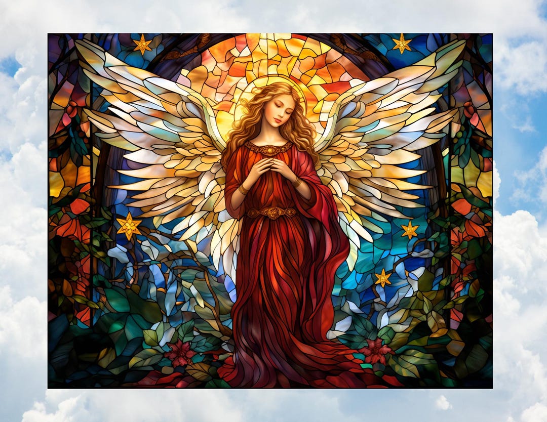 Angel Faux Stained Glass Window Cling ~ Sun-catcher Size 10 ...