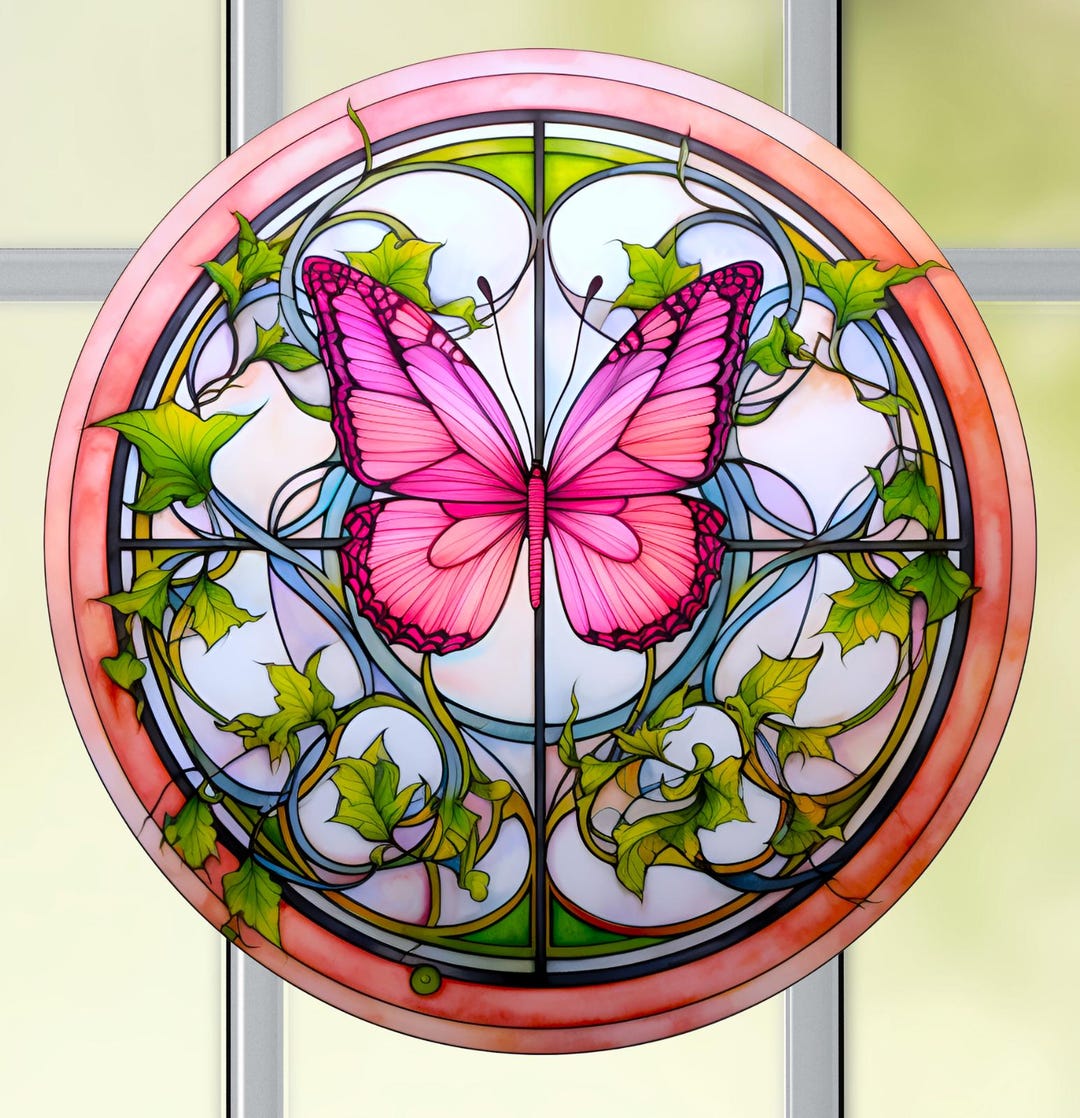 Pink Butterfly Deluxe Vinyl Window Cling, Watercolor Style ~ Sun ...