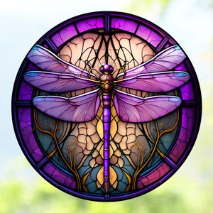 Faux Stained Glass Purple Dragonfly WINDOW CLING Violet Suncatcher ...
