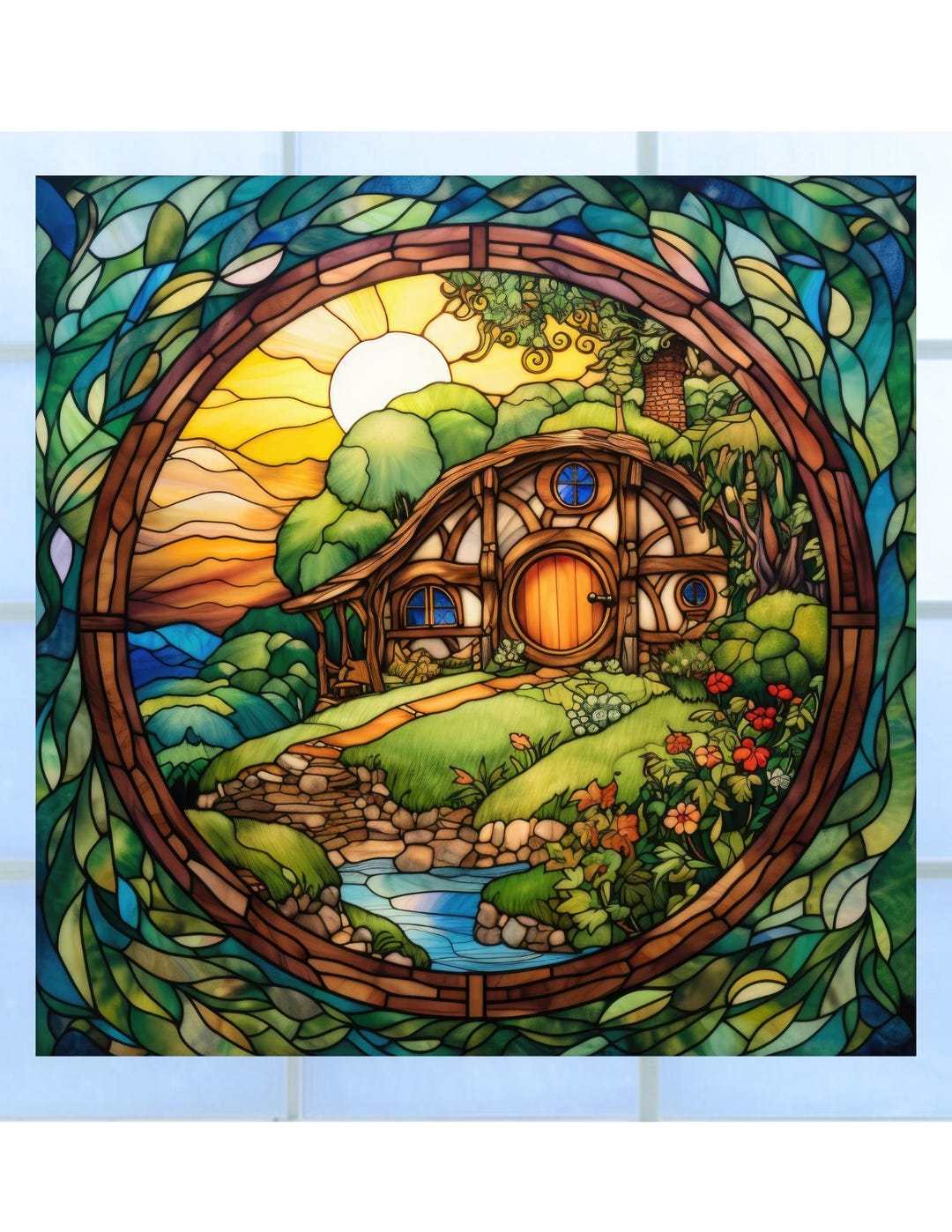 Hobbit House Faux Stained-glass Deluxe WINDOW CLING ~ Sun-catcher Size ...