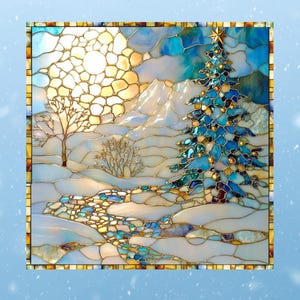 Winter Landscape Faux Stained-glass WINDOW CLING Deluxe Vinyl ...