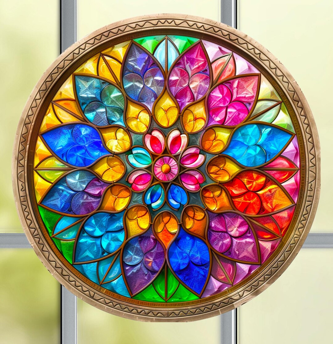 Star Flower Mandala Window Cling: Faux Stained Glass Suncatcher (8 ...