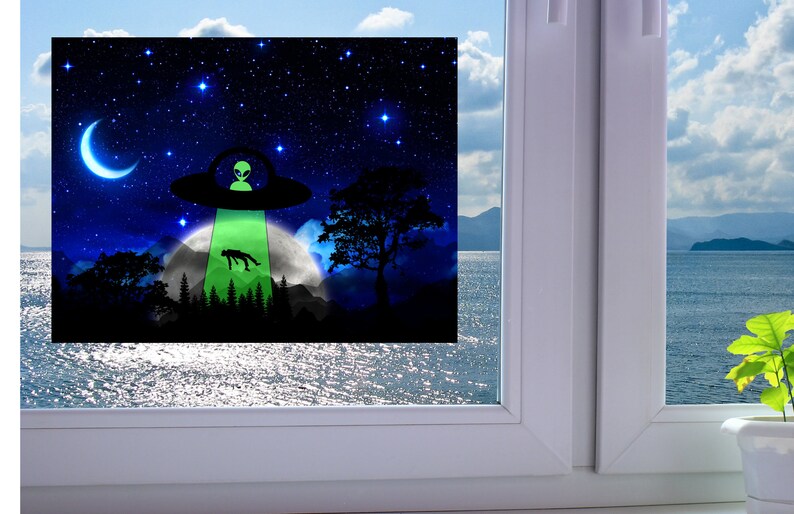 Alien WINDOW CLING UFO Spaceship Window Art Size - Etsy