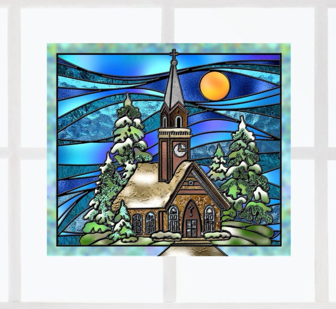 Church WINDOW CLING Faux Stained Glass Religious Suncatcher Size 9.1 ...