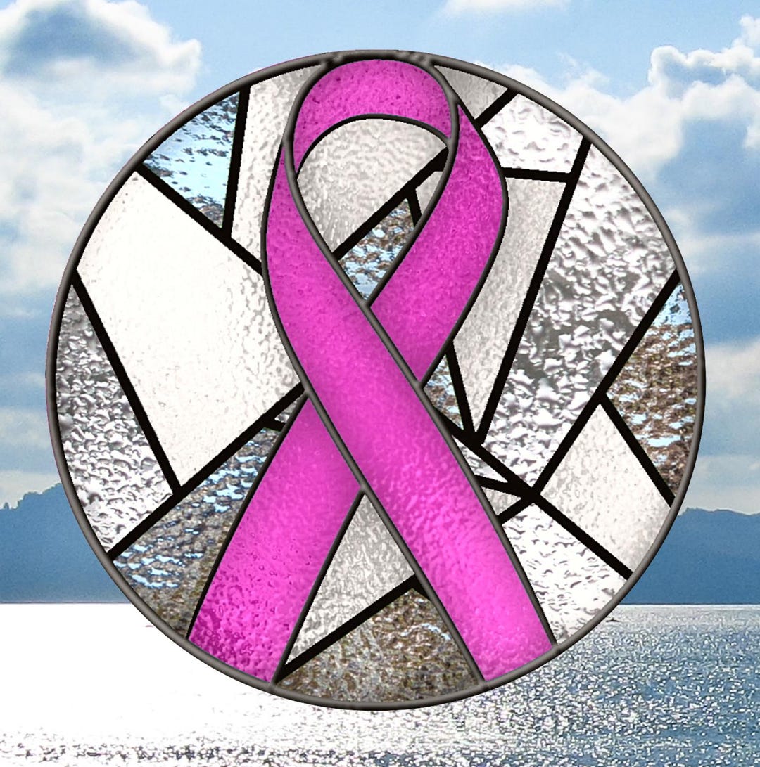 Breast Cancer Awareness Ribbon Window Cling: Faux Stained-glass Vinyl ...
