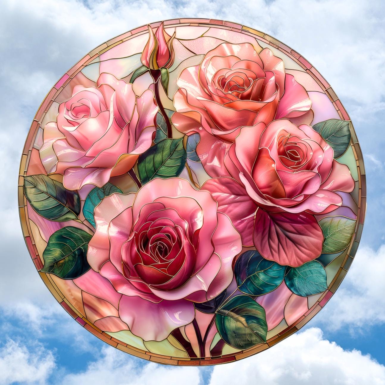 Peach Roses Faux Stained-glass WINDOW CLING Glossy, Translucent, Double ...