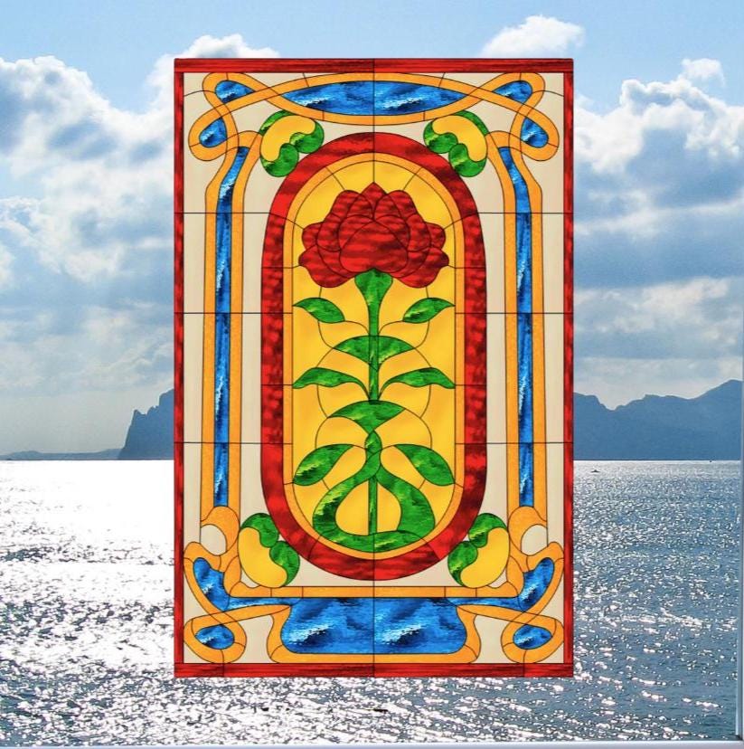 Stranger Things Red Rose Faux Stained-glass WINDOW CLING Glossy ...