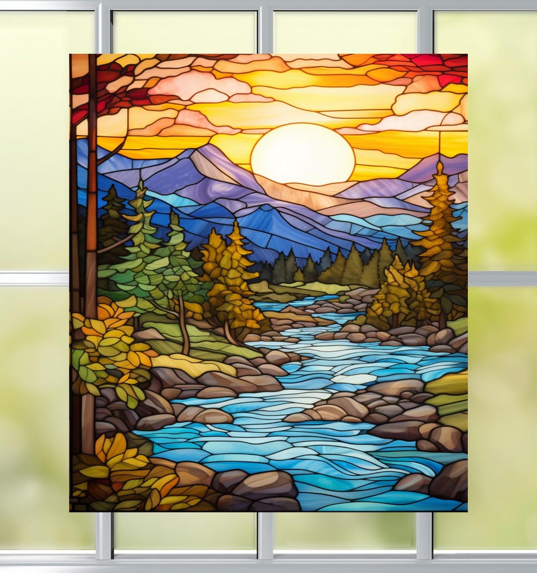 River at Sunset Faux Stained-glass WINDOW CLING Deluxe Vinyl Suncatcher - Etsy