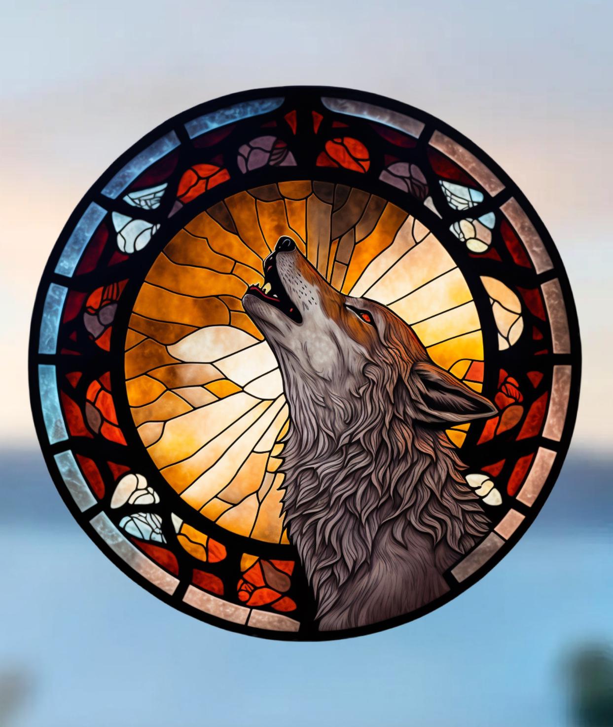 Howling Wolf Faux Stained-glass WINDOW CLING Glossy, Translucent ...