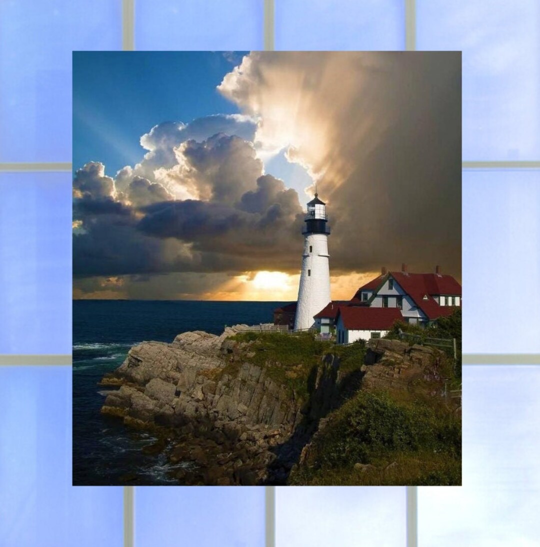 Lighthouse WINDOW CLING Suncatcher Ocean, Beach, Seaside, Sunset Photo ...