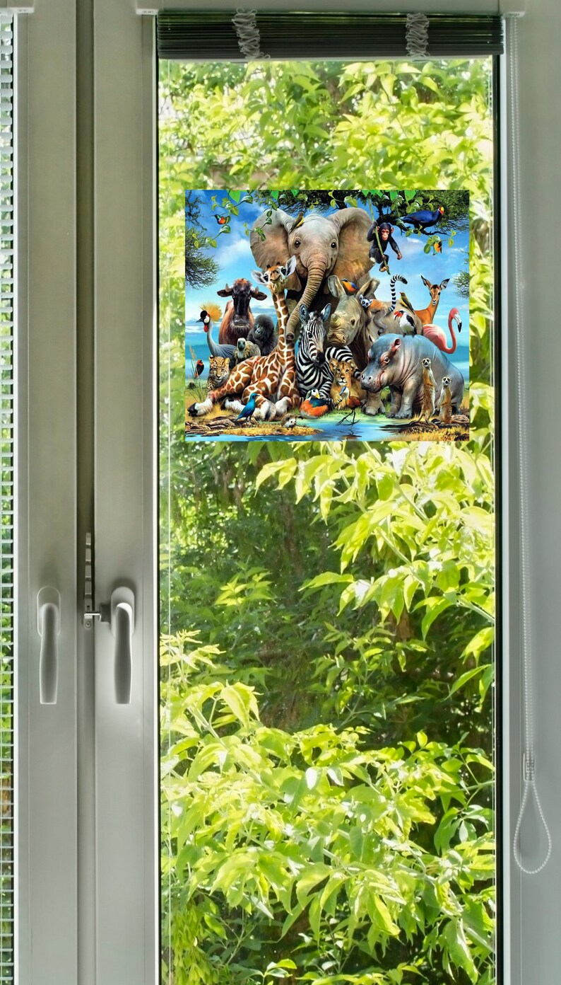 Jungle Animals WINDOW CLING Safari Suncatcher Size - Etsy