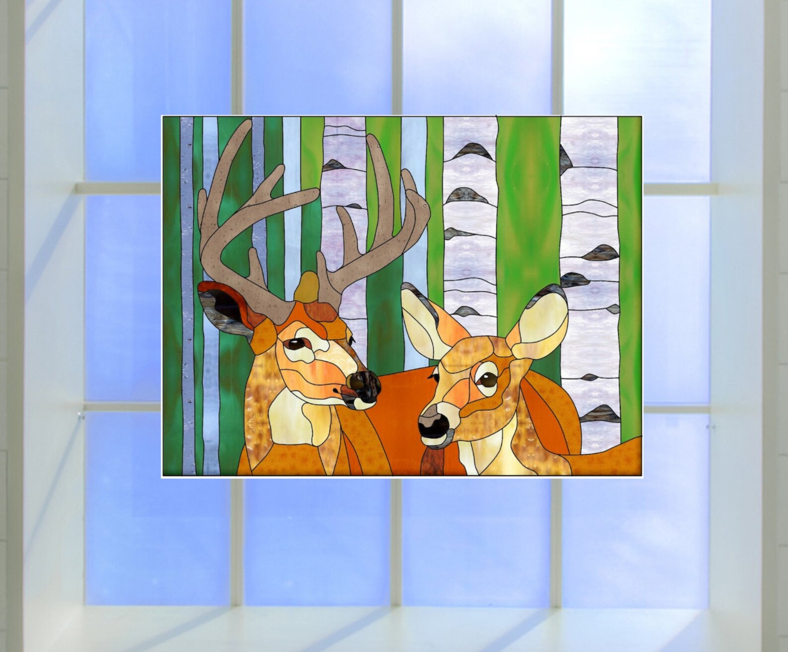 Deer Faux Stained Glass WINDOW CLING Suncatcher Buck & - Etsy