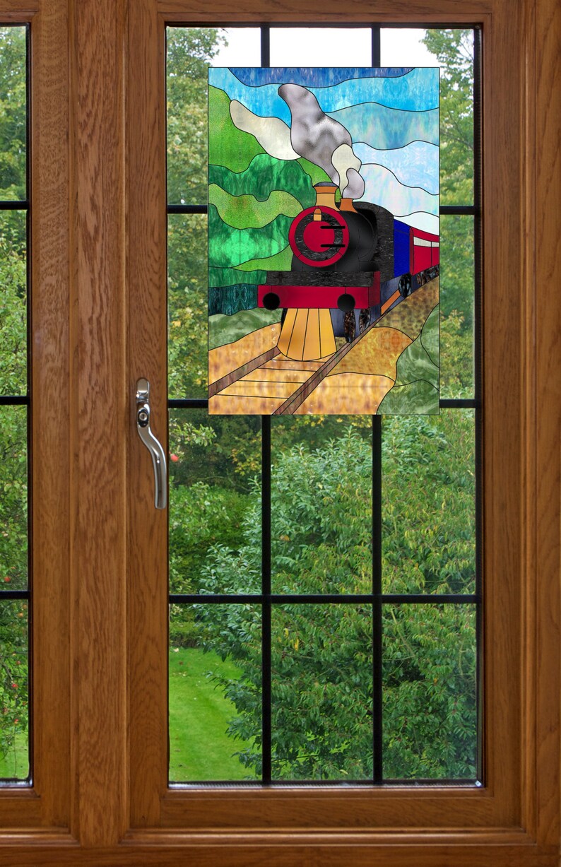 Train Faux Stained Glass WINDOW CLING Steam Engine Window | Etsy