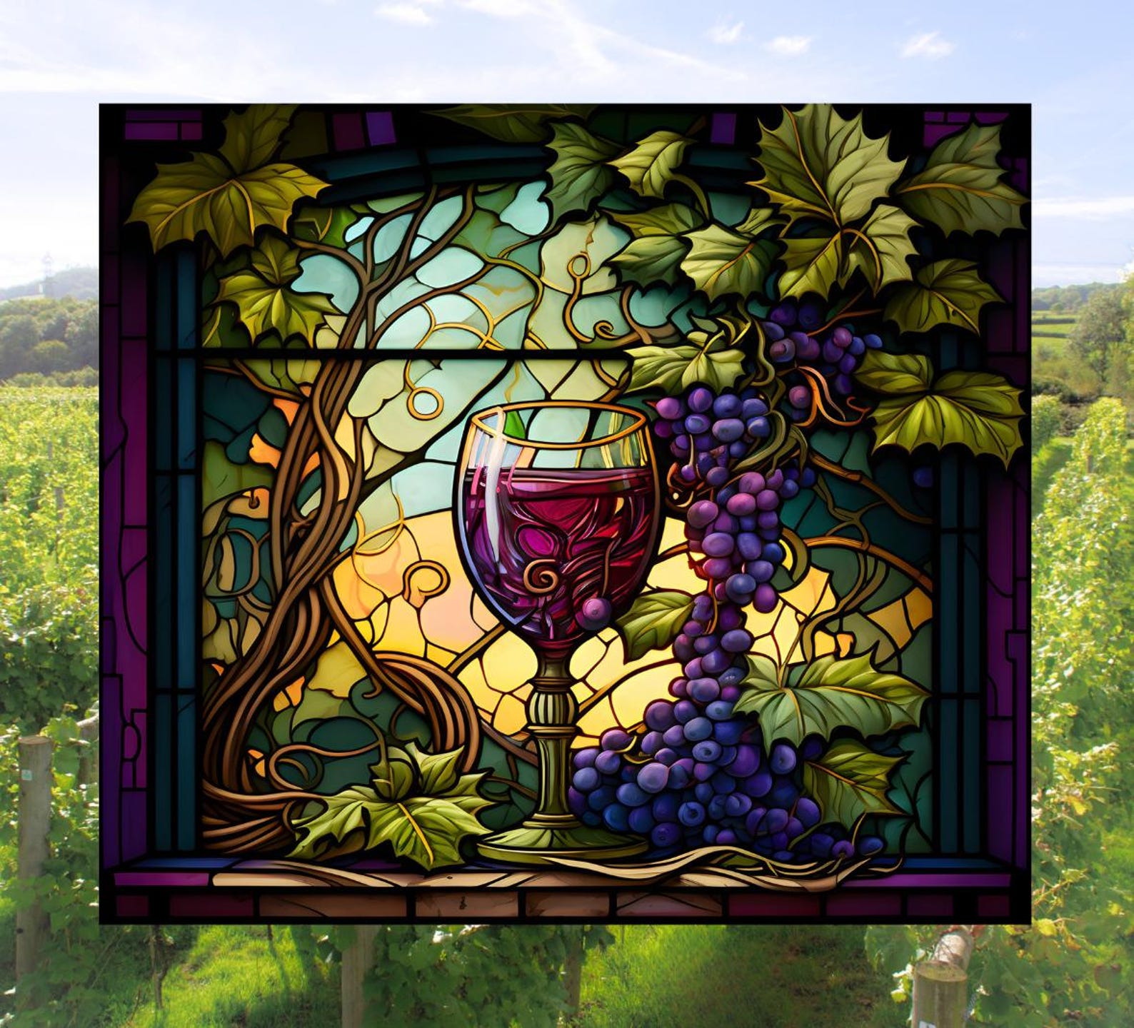 Glass of Wine & Grapes Faux Stained-glass WINDOW CLING - Etsy