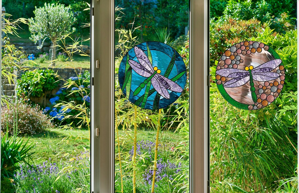 Faux Stained Glass Dragonfly WINDOW CLING Suncatcher Round - Etsy