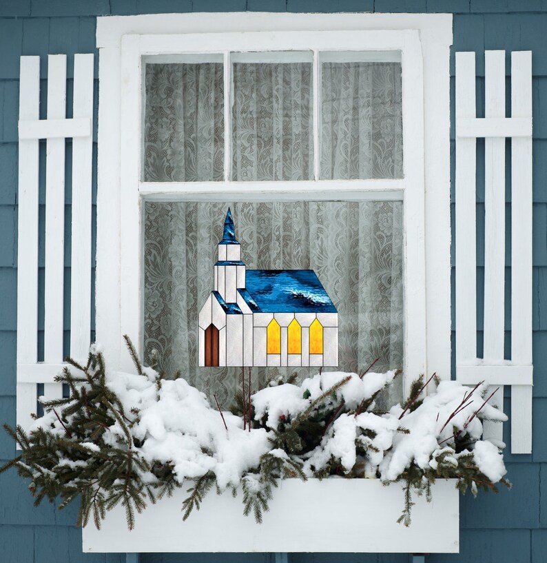 Church WINDOW CLING Faux Stained Glass Suncatcher | Etsy