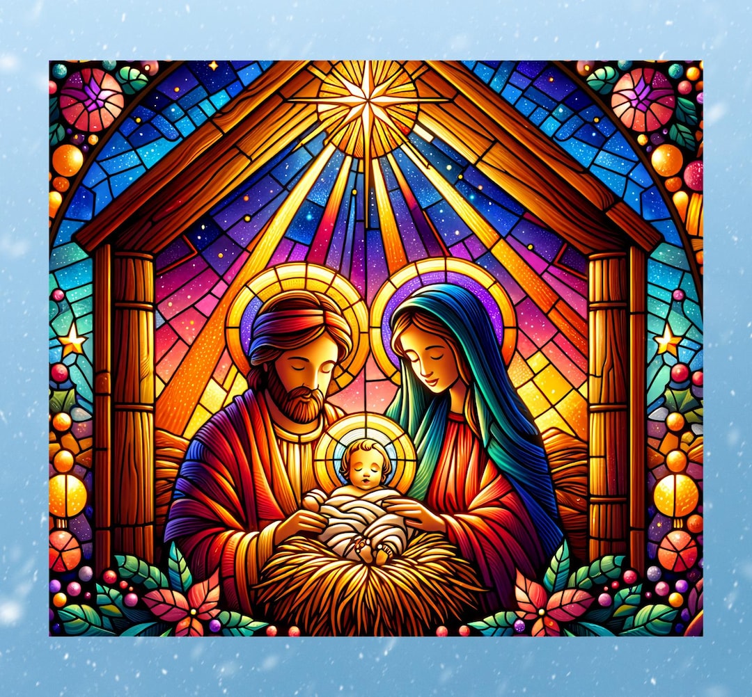 Nativity Faux Stained Glass Window Cling ~ Christmas Manger Scene Size ...