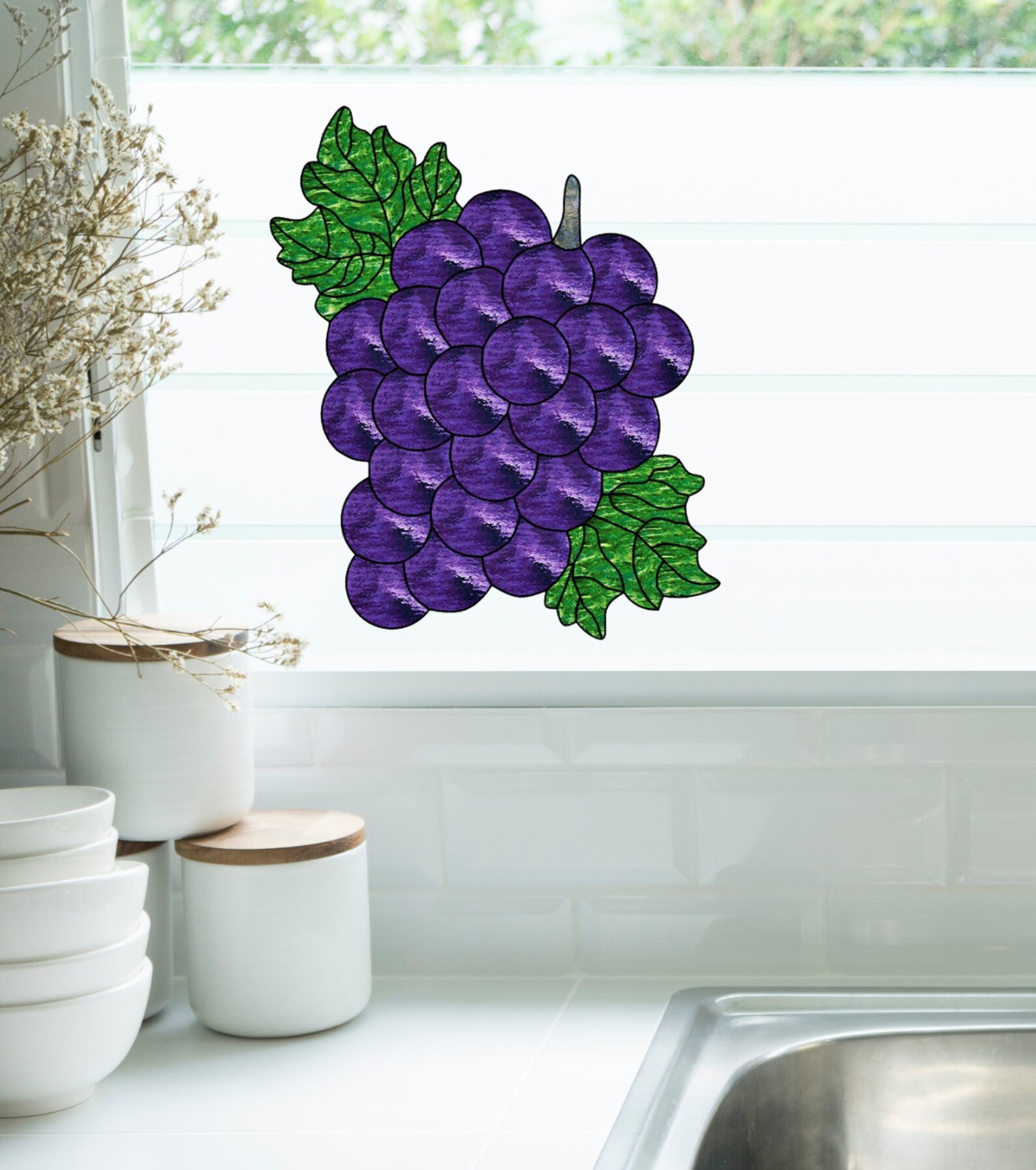 Purple Grapes WINDOW CLING Faux Stained Glass Concord - Etsy