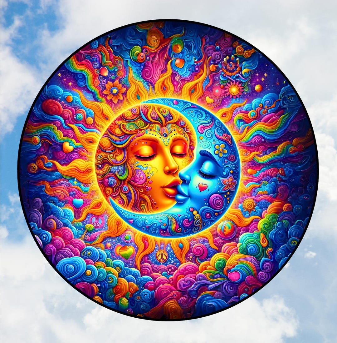 Sun & Moon Kiss Window Cling ~ Celestial ~ Psychedelic Hippy Sun ...