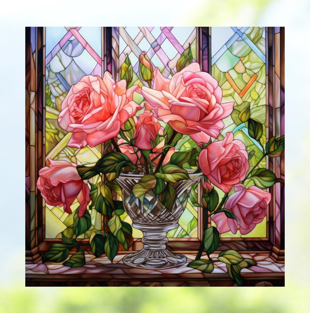 Pink Roses Faux Stained-glass WINDOW CLING , 2 Designs - Etsy