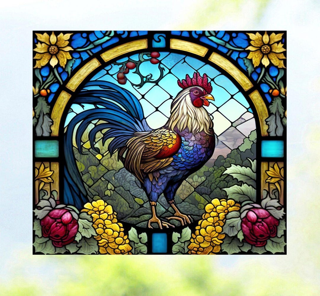 Rooster Faux Stained-glass WINDOW CLING Glossy, Translucent, Double ...