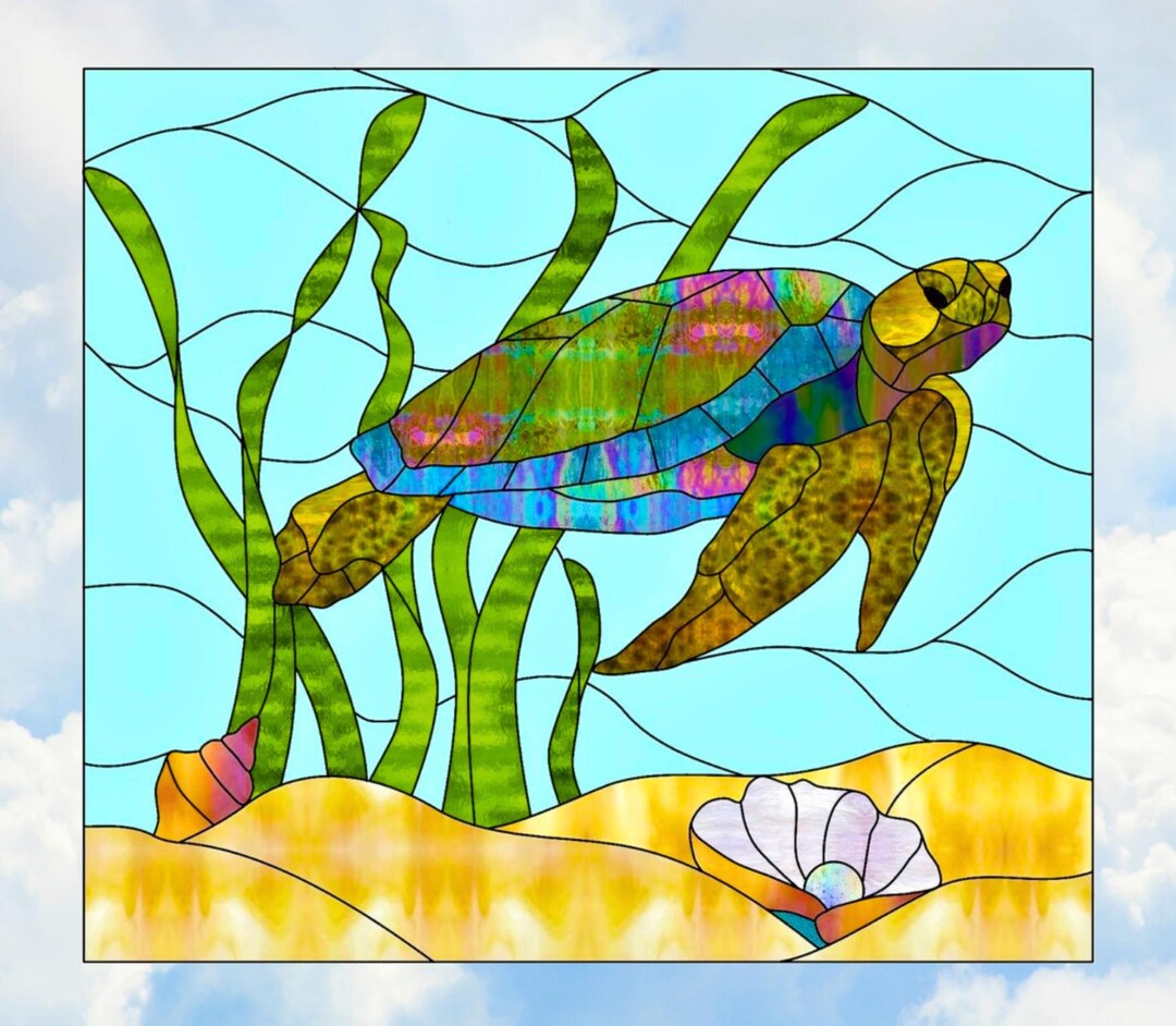 Sea Turtle Faux Stained Glass Window Cling ~ Sun-catcher Size 9 ...