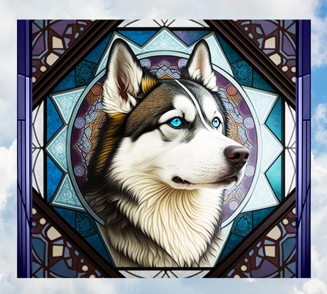 Siberian Husky Faux Stained-glass Deluxe Vinyl Window Cling, Dog ~ Sun ...