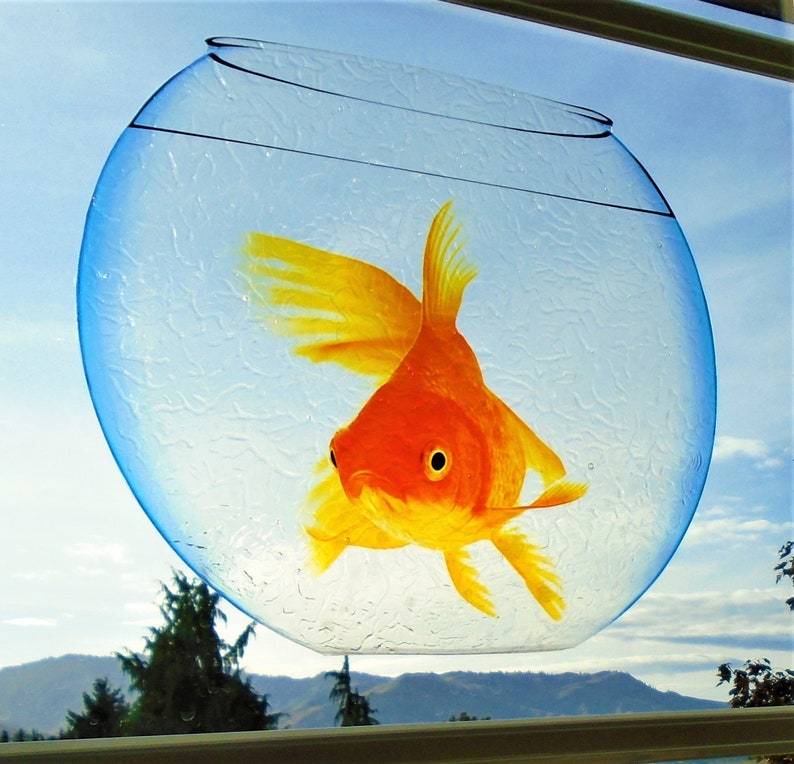 Goldfish Bowl Window Cling Stained Glass Color Fantail | Etsy