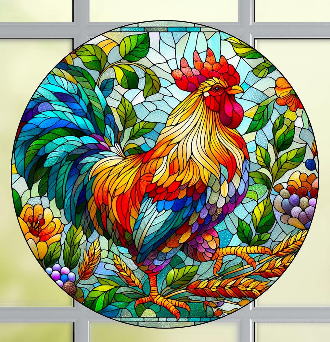 Rooster Faux Stained-glass WINDOW CLING Glossy, Translucent, Double ...