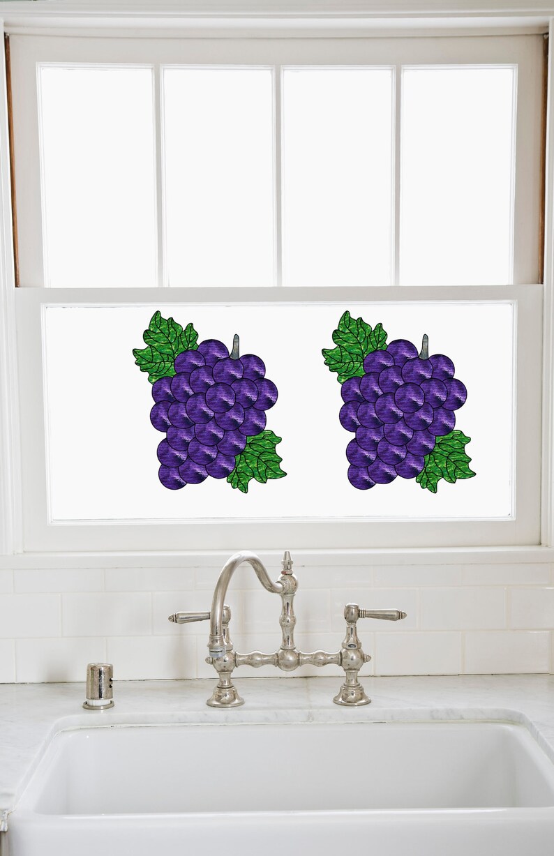 Purple Grapes WINDOW CLING Faux Stained Glass Concord - Etsy