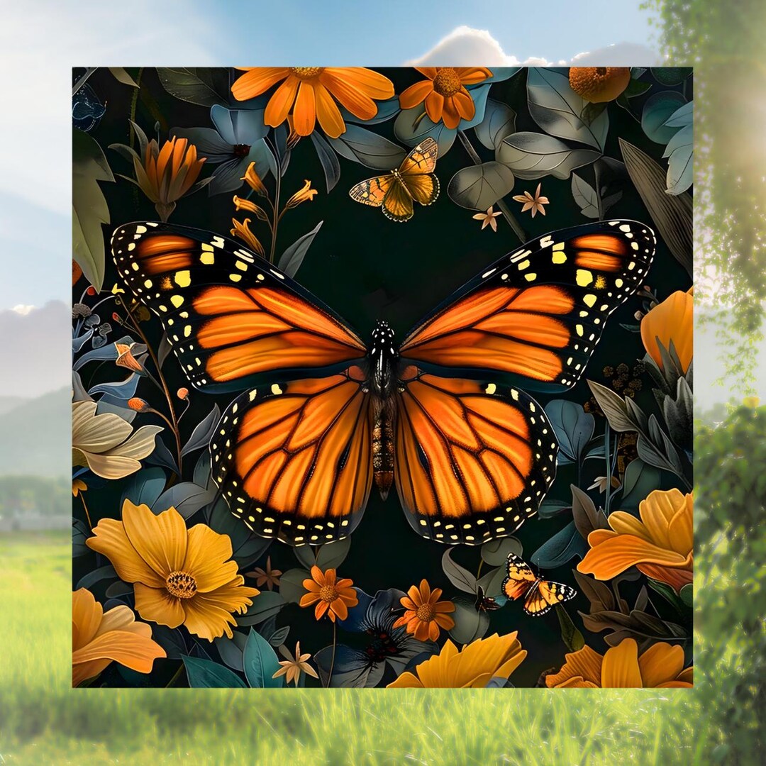 Monarch Butterfly & Flowers WINDOW CLING Glossy, Translucent - Etsy