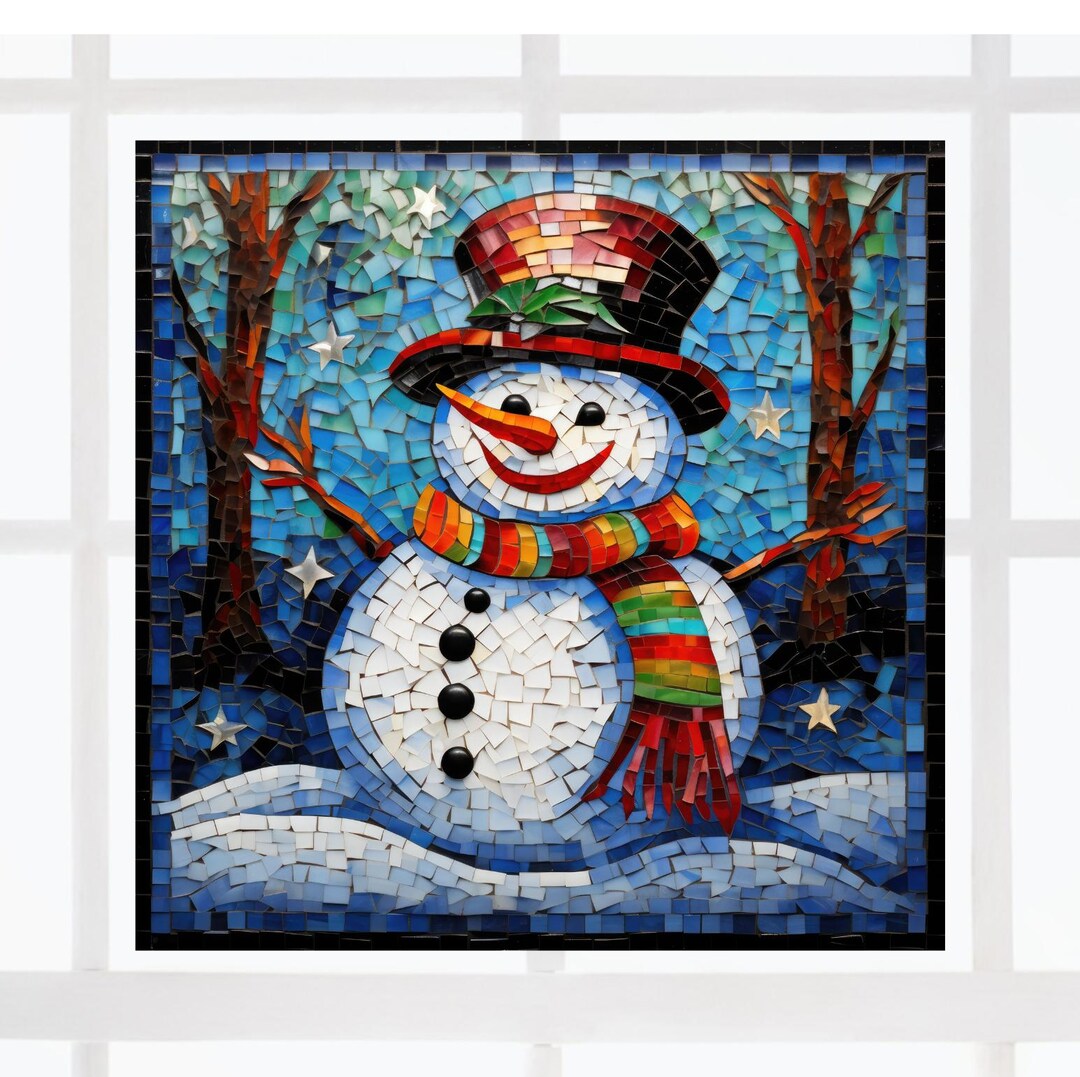 Happy Snowman Mosaic Window Cling ~ Sun-catcher Size 8" Square ...