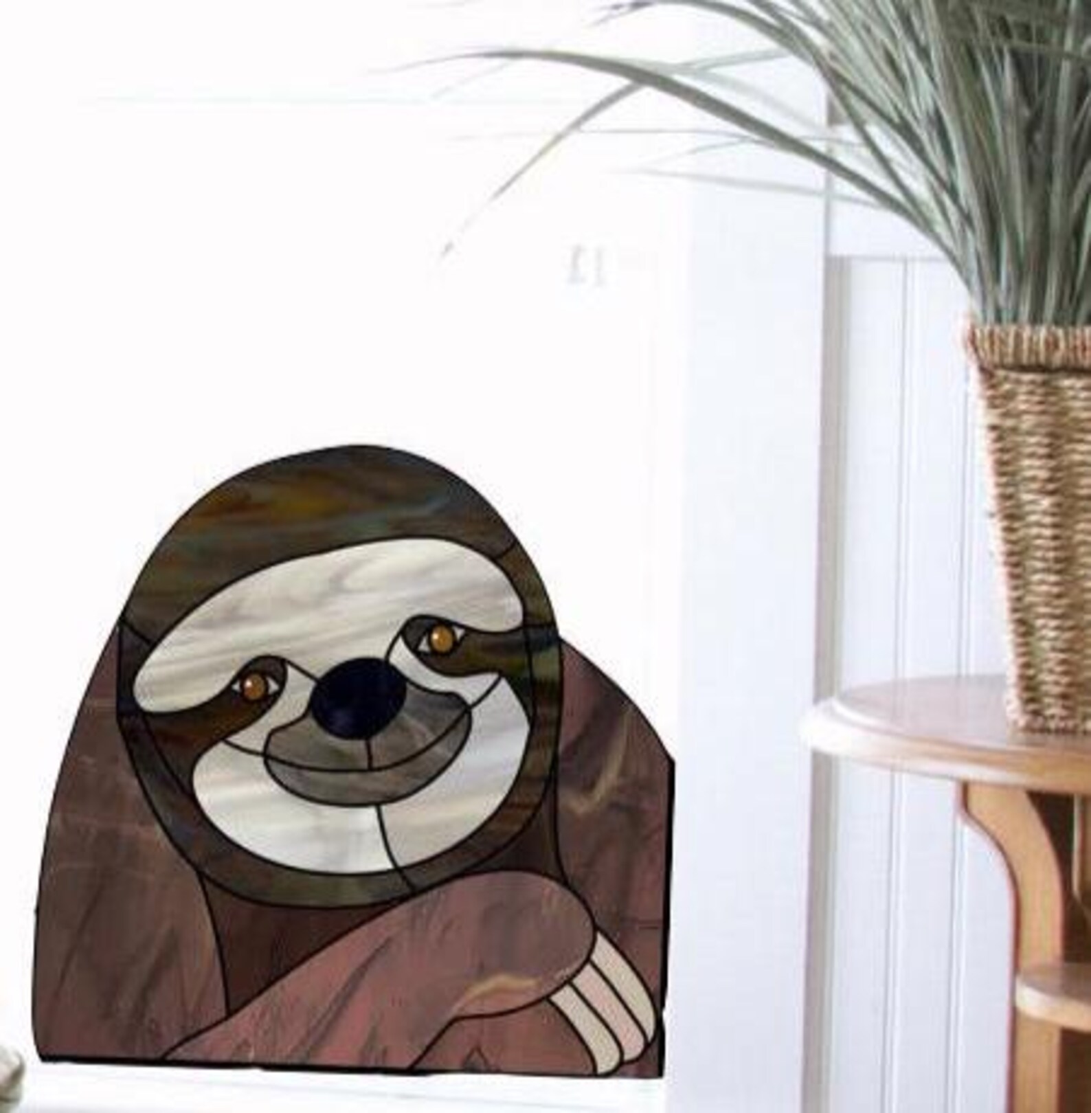 Peeking Sloth Faux Stained-glass WINDOW CLING Glossy, Translucent ...
