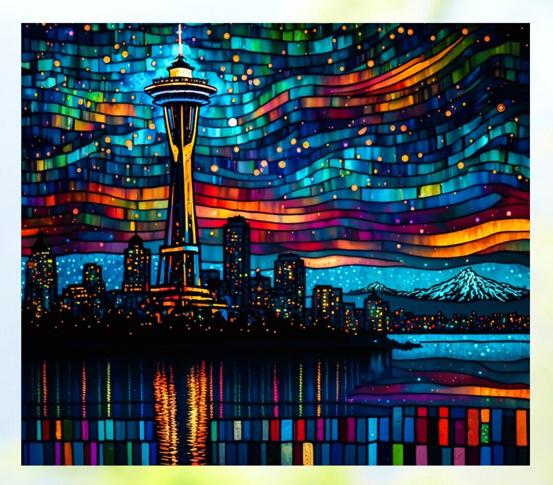 Seattle Space Needle Window Cling: Faux Stained-glass Vinyl Suncatcher ...