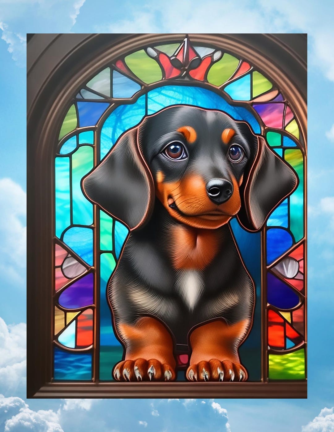 Dachshund Puppy Dog Faux Stained-glass Window Cling Sun-catcher Size 10 ...