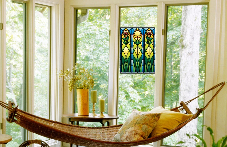Faux Stained Glass Rose WINDOW CLING Suncatcher Window - Etsy