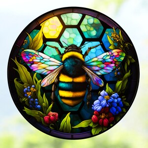 Bee Honeycomb WINDOW CLING Suncatcher Faux Stained Glass Size 8 Round ...
