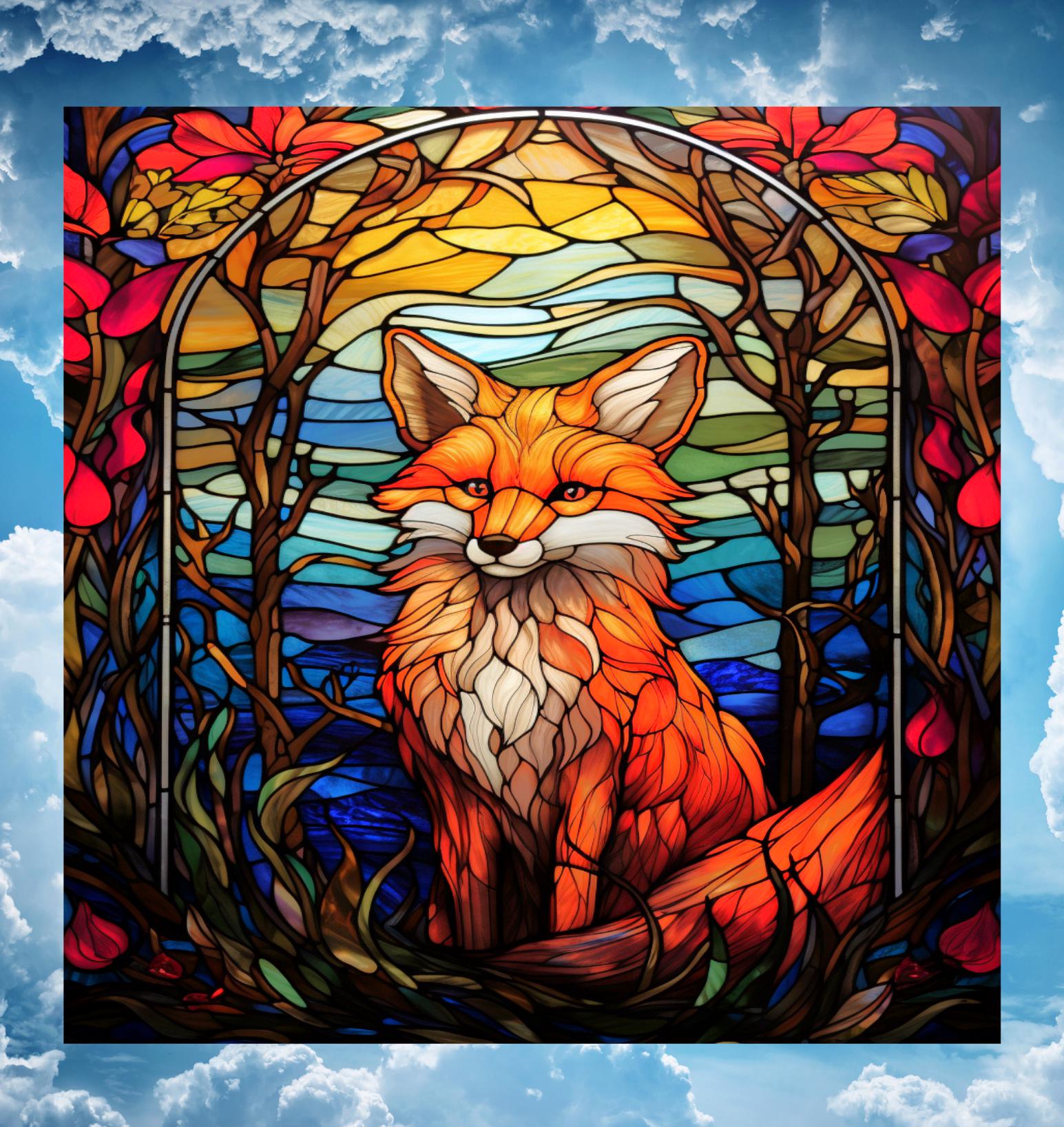 Red Fox Faux Stained-glass WINDOW CLING Glossy, Translucent, Double ...