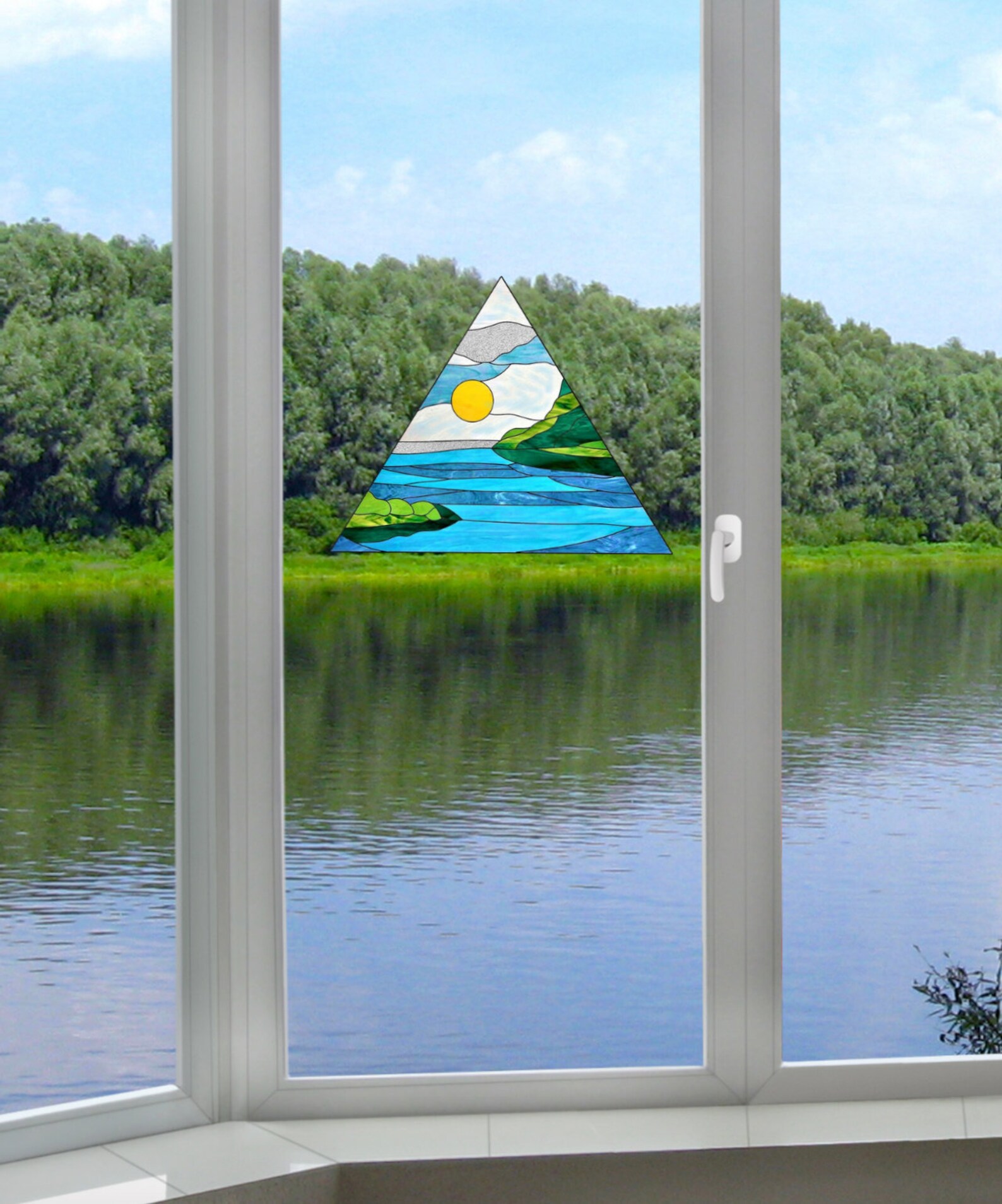 Sun & Sea WINDOW CLING Faux Stained Glass Suncatcher | Etsy